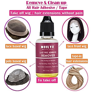 Wig Adhesive and Glue Remover Set, Invisible Waterproof MIILYE Hair Replacement Bonding Glue + Solvent, Strong Hold for Lace Front Wig and Poly Hairpieces, Toupee, Cosmetic Hair Systems