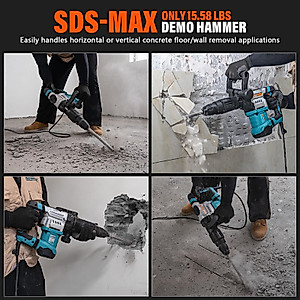 Berserker 1300W 16-Pound SDS-Max Demolition Jack Hammer, 1-9/16" 11-Amp Small Corded Electric Demo Chipping Hammer for Floor Tile Removal, Concrete Breaker with Carrying Case & 3 Chisels