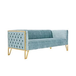 Manhattan Comfort Vector Mid Century Modern Velvet Upholstered Living Room Loveseat, 81.5", Ocean Blue