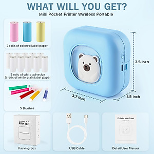 GYTBL Mini Printer with 13 Roll Sticker Paper, Portable Sticker Printer Efficiently and Quickly, Thermal Printer for Study Notes, Pictures, DIY, Label, Free App with Multiple Templates Printer
