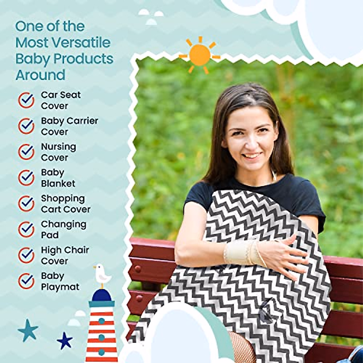 Baby Carseat Canopy Cover-Breathable Infant Car Seat Cover Helps Protect Babies-Our Baby Car Seat Covers Also Double as a Nursing Cover, High Chair Cover & Playmat-Gray Chevron with Mint Green Minky