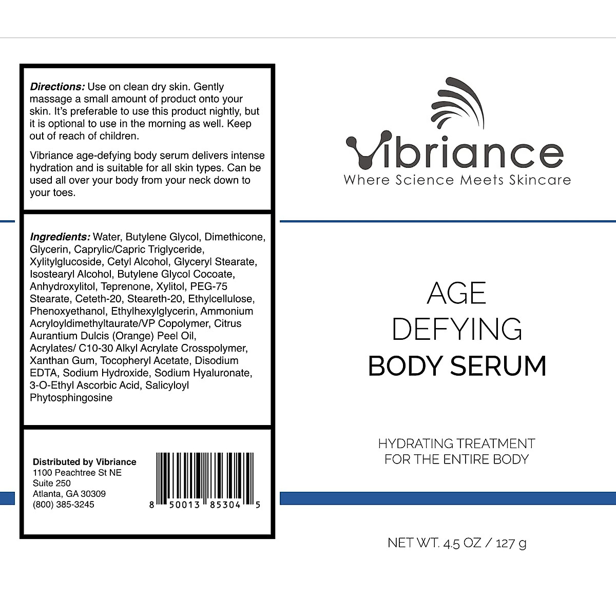 Vibriance Age Defying Body Serum, 4.5 fl oz - Anti Aging and Ultra Hydrating - Infused with Hyaluronic Acid - Fast-Absorbing Crepey Skin Corrector for Wrinkles, Dryness