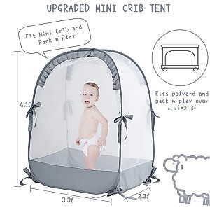 L RUNNZER Pack N Play Tent to Keep Baby in, Crib Net for Pack and Plays, Mini Cribs & Play Yards to Stop Baby from Climbing Out, Pop Up Design & Breathable Mesh Crib Canopy