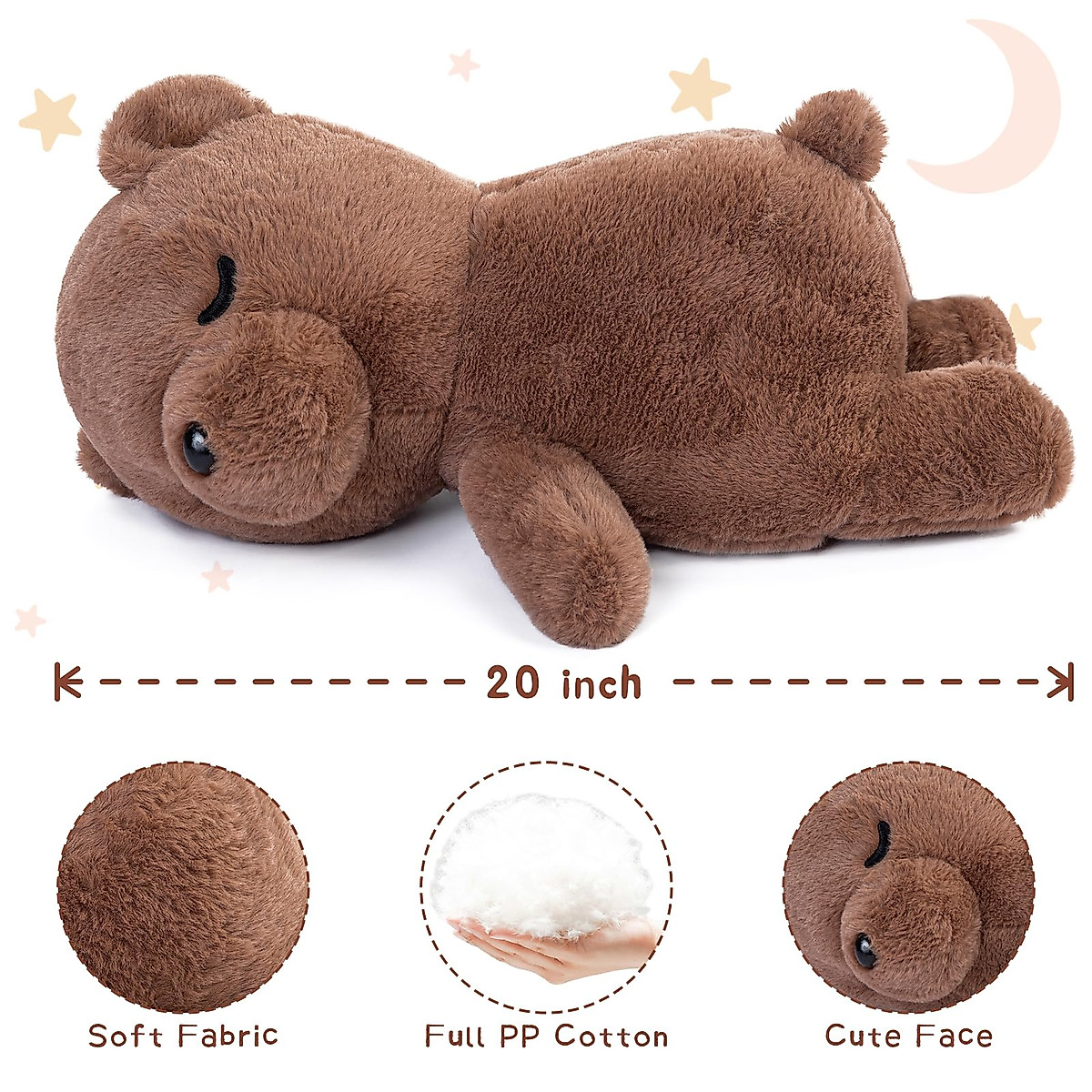 Tezituor Big Teddy Bear Stuffed Animals Plush Toy, Soft Sleeping Teddy Bear Plush Pillow, Cute Brown Stuffed Koala Bear Toy for Kids, 20 inch