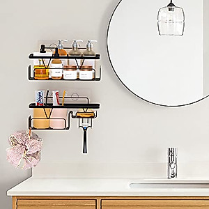 AKTETCN Shower Caddy Basket, Self Adhesive Shower Shelves, Wall Mounted Rustproof Bathroom Shower Organizer, No Drilling Stainless Steel Shower Rack for Bathroom, Toilet, Kitchen, 2 Pack, Black