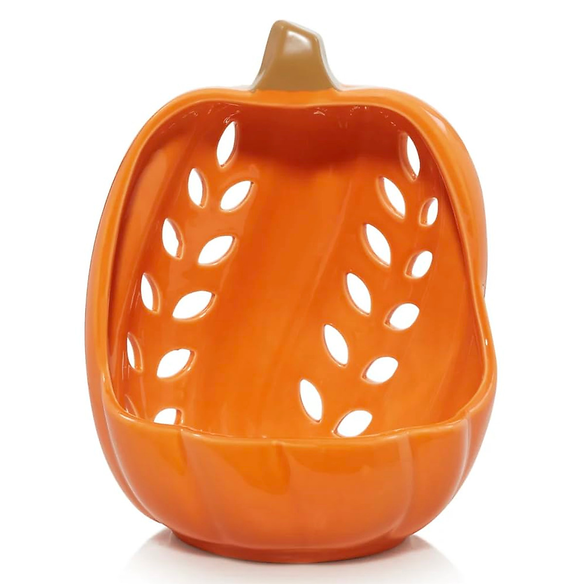Yankee Candle Pumpkin Candle Holder for Large Jar Candles - Orange with Geometric Cutouts for Autumn Fall Halloween