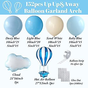Enanal Up Up and Away Balloon Garland Arch Kit, 152pcs Dusty Slate Fog Baby Blue and Sand White Balloons with Hot Air Balloon and Cloud Foil Balloons for Baby Shower Decoration Teddy Themed Party