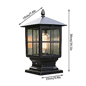 CZLZY European Style E27 Pillar Lamp Outdoor Courtyard Fence Post Light Waterproof IP54 Glass Lampshade Garden Lawn Decoration Column Light Base Landscape Light Pillar Pole Lamp