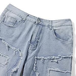 Giraropa Mens Black Stacked Jeans Slim Fit Skinny Ripped Jeans Destroyed Straight Denim Pants Harajuku Hip Hop Trousers Streetwear (Light Blue, S)