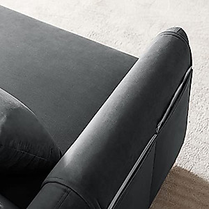 Antetek Convertible Sleeper Sofa Bed, 3 in 1 Velvet Loveseat Sleeper Sofa Couch with Pull Out Bed, Small Love seat with Adjustable Backrest, Lumbar Pillows & Side Pocket for Living Room, Grey, 55"