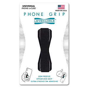 LOVEHANDLE Phone Grip for Most Smartphones and Mini Tablets, Black Elastic Strap with Black Base, LH-01Black