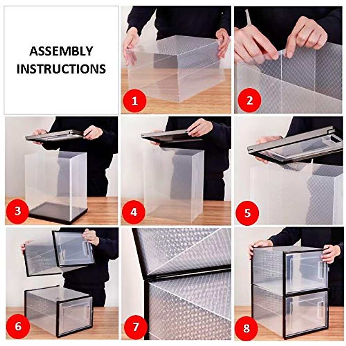 East Loft 6 Pack Extra Large Clear Plastic Shoe Box Storage Organizer - Stackable, Breathable, Front Opening door, Multiple Configurations, Holds up to Size 13 Men/Women Shoes