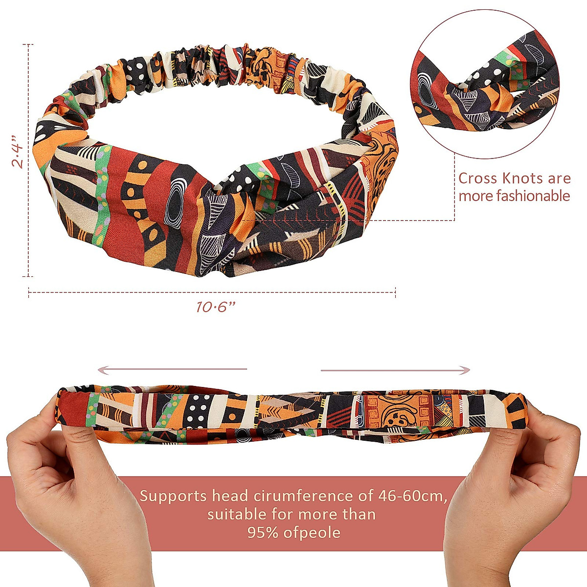 6 Pieces African Headbands Boho Print Headband Twist Knot Elastic Hair Bands Criss Cross Headband Workout Yoga Sports Hair Accessories for Women Girls