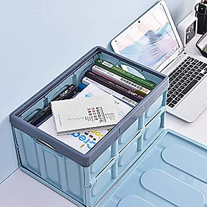 Foldable Storage Boxes with Lids [3-Pack] Collapsible Plastic Storage Bins Organizer Containers Baskets Cub with Cover,Stackable Utility Crates Storage Box (Blue, 30L)