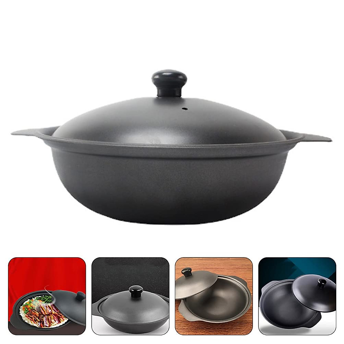 DOITOOL 18cm Cast Iron Casserole Dutch Oven Pot Yellow Braised Chicken Rice Pot Dutch Oven Cooking Pot Claypot Rice Pot