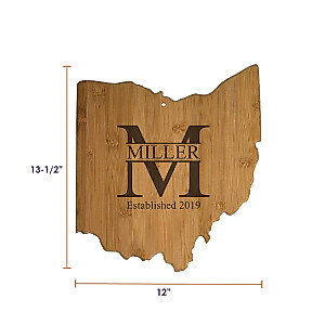 USA Ohio State Shaped Personalized MILLER Cutting Board | Custom Bamboo Serving & Cutting Board (Ohio)