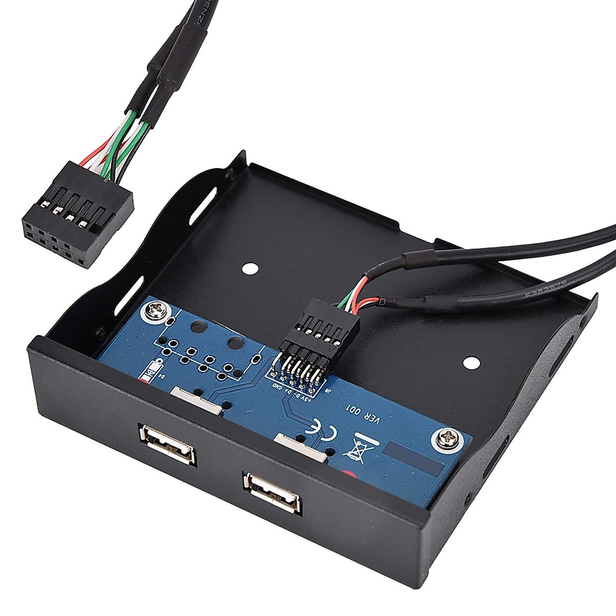 Socobeta USB 2.0 Front Panel Floppy Disk Bay Multi-Functional USB 2.0 Front Panel 3.5 Inch Floppy Bay 9 Pin to 2 Interface USB 2.0 HUB