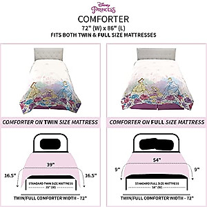 Franco Disney Princess Super Soft Plush Microfiber Reversible Comforter, Twin/Full, (Official) Disney Product