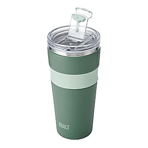BUILT 24oz Shasta Double Wall Vacuum Insulated Stainless Steel Tumbler with Easy to Clean Flip to Open Lid, Sage