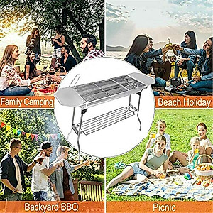 HTTMT- Outdoor Campling Refined Stable Version-2.0 Iron Portable Folding Barbecue Charcoal Grill Stove Shish Kebab Stainless Steel BBQ Patio Fold Large [P/N: ET-COOK003-SR]