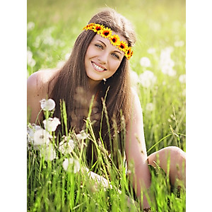 WILLBOND 8 Pieces Sunflower Crown Hair Wreath Daisy Flower Headbands Hippie Headbands Adjustable Floral Bridal Headpiece for Hippie Party Wedding Festivals Photo Props