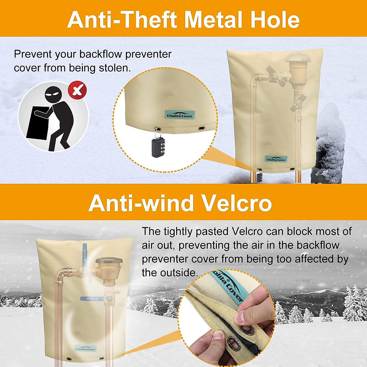 Cholila Cover Backflow Preventer Cover Insulated (5˚F) with Thicker 7 Layers Fabric - 16"W x 20"H with Aluminum Foil Backflow Cover for Winter Pipe Freeze Protection - Sprinkler Covers for Outside