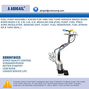 Fuel Pump E2078S Replacement for 1989-1997 Ford Ranger Mazda B2300 B3000 B4000 2.3L 2.9L 3.0L 4.0L Regular Cab