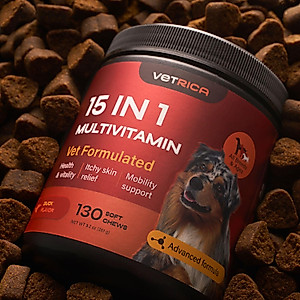 Dog Vitamins 15 in 1 - Dog Multivitamin Chews - Joint Supplement for Dogs - Dog Vitamins & Supplements for Hip & Joint, Immune System, Coat & Mobility - Itchy Skin Relief - Glucosamine Chondroitin