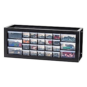 IRIS USA 26 Drawer Stackable Storage Cabinet for Hardware Crafts and Toys, 21.69-Inch W x 7-Inch D x 8.75-Inch H, Black - Small Brick Organizer Utility Chest, Scrapbook Art Hobby Multiple Compartment