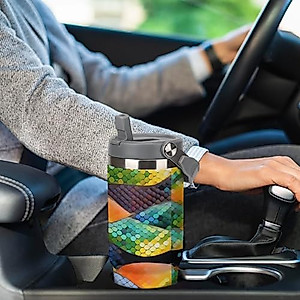 BWQJKUO Large Capacity Car Cup 30 Oz Stainless Steel Rainbow Fish Scale Printed Travel Mug Leak-proof Flip Straw Tumbler with Handle,keeps Cold Or Ho