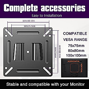 SJBRWN RV TV Wall Mount Fit Most 14-24 Inch Flat Screen Low Profile Metal Bracket Ultra Slim Monitor Mount 17 19 21" Fixed Small Camper Monitor Wall Mount Bracket VESA Up to 100x100mm Max Load 33lbs