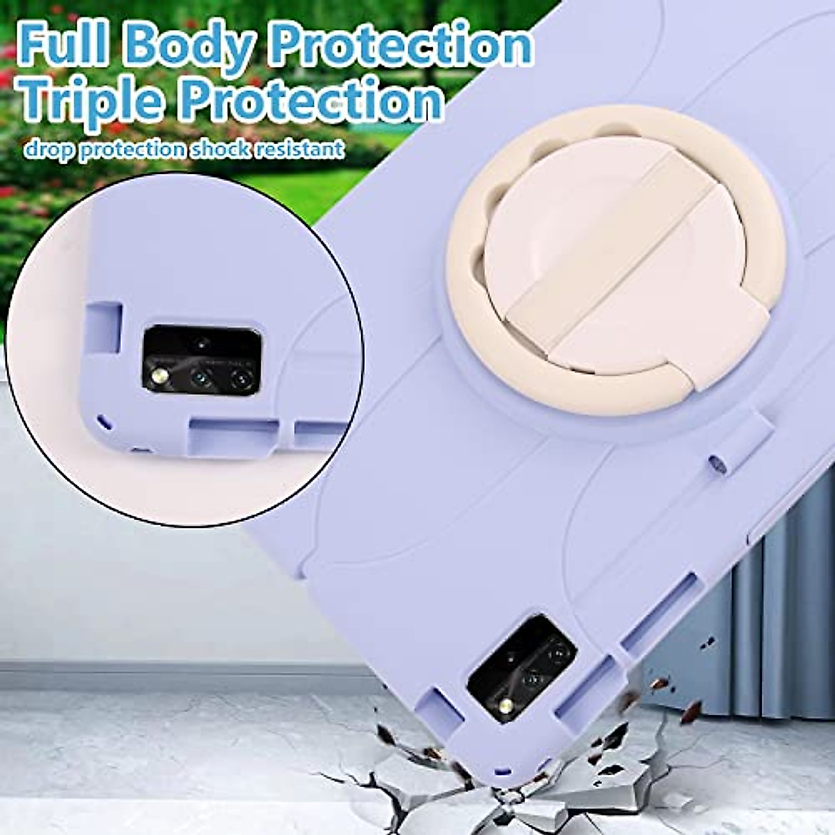 Tablet PC Case Kids Case Compatible with Samsung Galaxy Tab S7 FE 12.4 inch 2021 (SM-T730/T736),Soft Silicone Lightweight Case,with Hand Strap Shoulder Belt Rotatable Stand Cover Protective Cover (Co