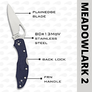 Spyderco Byrd Meadowlark 2 Lightweight Folding Utility Knife with 2.90" Stainless Steel Blade and Blue Non-Slip FRN Handle - Everyday Carry - PlainEdge - BY04PBL2