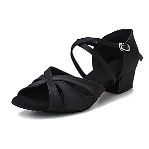 Low Heel Ballroom Dance Shoes Salsa Latin Dancing Shoes for Social Dancer Practice Dancer 1.5 Inch(BA02 Black Size 10.5)