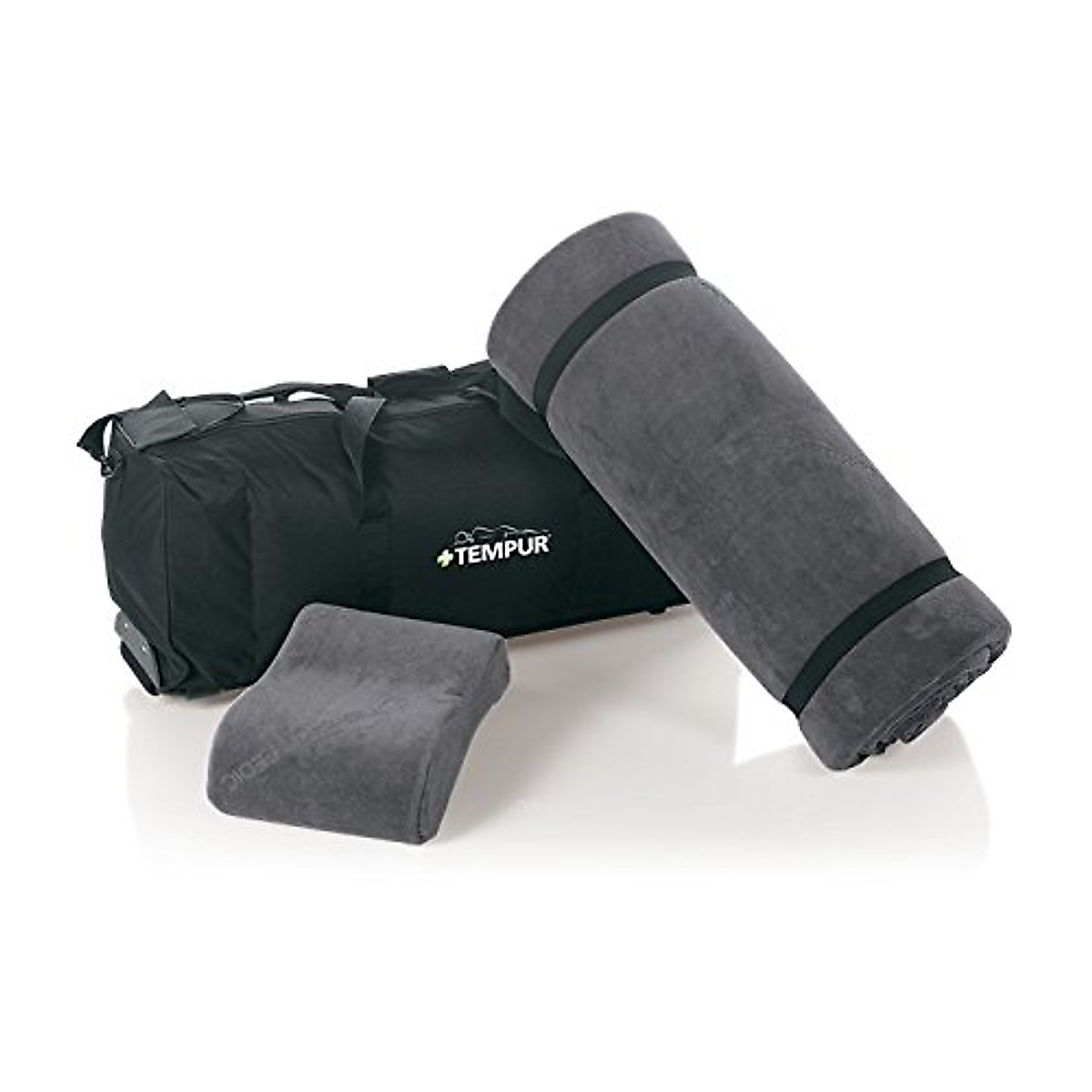 Tempur-Pedic Set-Includes Travel Size TEMPUR-Neck Pillow, Mattress Overlay, and Carry Bag, Gray