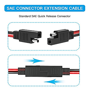 Electop SAE Connector Extension Cable, SAE Quick Connector Disconnect Plug SAE Power Automotive Extension Cable Solar Panel Cable Wire(2 Pack)