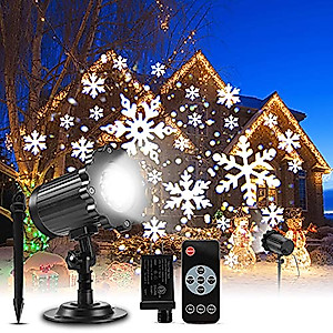 Christmas Projector Lights Outdoor, Greenclick Upgraded Rotating Snowflake Projector with Remote Timer IP65 Waterproof LED Christmas Snowfall Projection Lamp for Xmas Holiday House Decoration, 16.4ft
