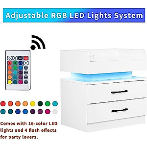BKEKM Nightstands Nightstand Led Lights End Table MDF Bedside Table USB Ports Remote Control 2 Drawers Bedside Cabinet Home Bedside Dresser Well Made