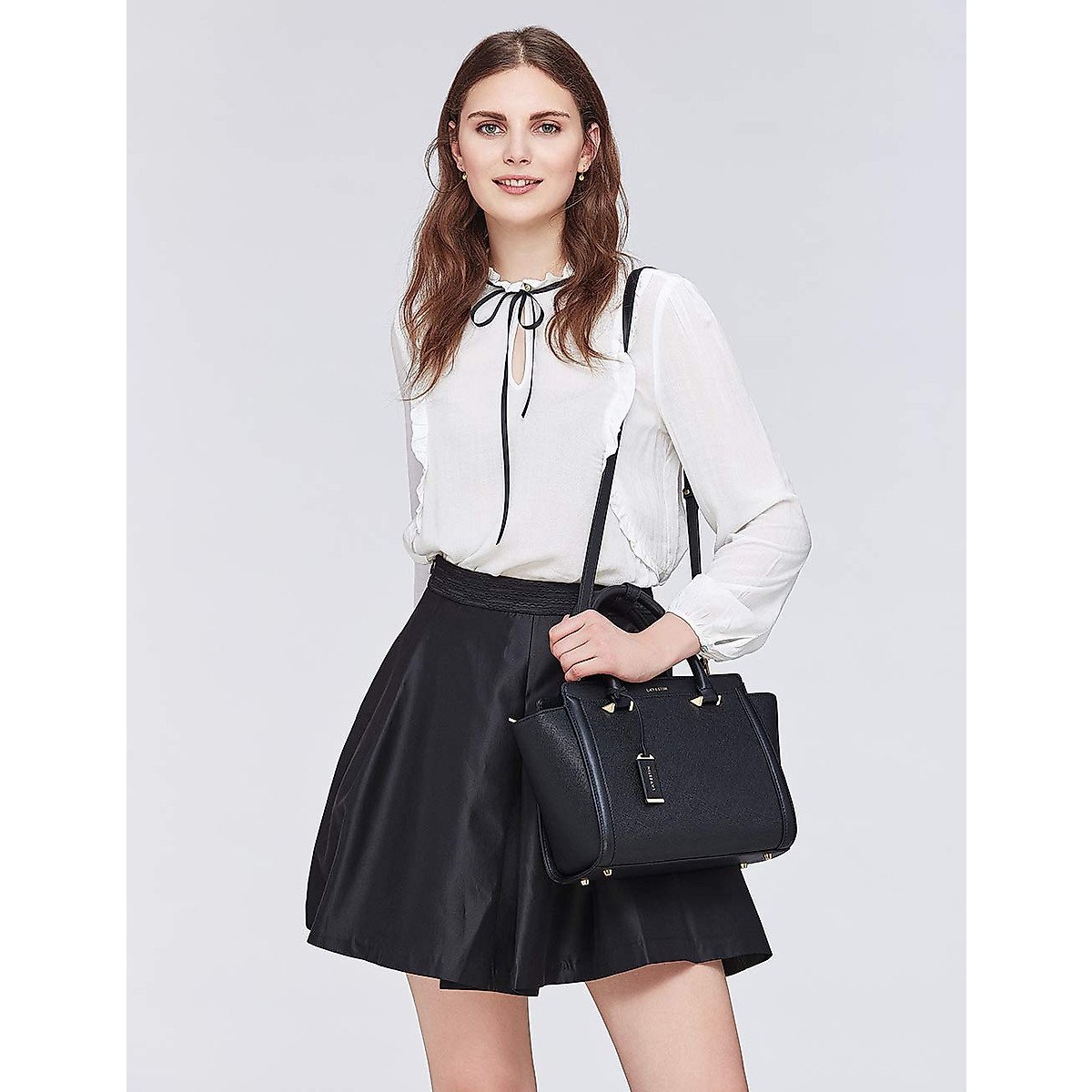 LA FESTIN Designer large-capacity handbag leather shoulder messenger bag red black blue fashion female bag (black)