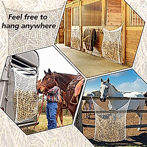 Riakrum 4 Pcs Hay Net White Slow Feed Hay Net Bag Hay Bags for Horses 35 x 31 Inch Horse Feed Bag Horse Feeding Supplies for Horse Feeder Full Day Feeding Horses Goat Stall Trailer