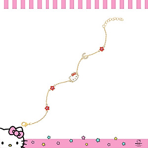 Hello Kitty Sanrio Womens Initial Bracelet 6.5" + 1"- Official License 18k Flash Plated Cubic Zirconia Letter C Bracelet
