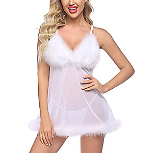 Avidlove Sexy Lingerie for Women Naughty Christmas Babydoll Dress Lace Chemise Sleepwear White