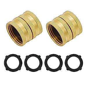 HYDRO MASTER Brass Garden Hose Adapter Double Female Quick Connector 3/4 Inch Solid Brass 2 Pack