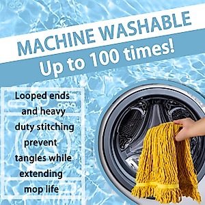 Commercial Mop Head Replacement,Black Cotton Looped End String, Wet Industrial Cleaning Vintage Mop Head Replacements Refill, Machine Washable - Ideal Refill for Commercial Grade Mops(Pack of 3)