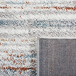 SAFAVIEH Berber Shag Collection Runner Rug - 2'3" x 12', Blue Rust & Ivory, Stripe Design, Non-Shedding & Easy Care, 1.25-inch Thick Ideal for High Traffic Areas in Living Room, Bedroom (BER565A)