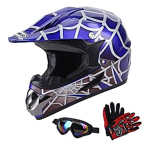 OUMURS DOT Youth ATV Helmet with Gloves Goggles for Youth Boys Girls 5-14 Ages,Kids Dirt Bike Helmets Motocross BMX MX UTV Snowmobile Go Kart Full Riding Racing Skateboard Protective Safter