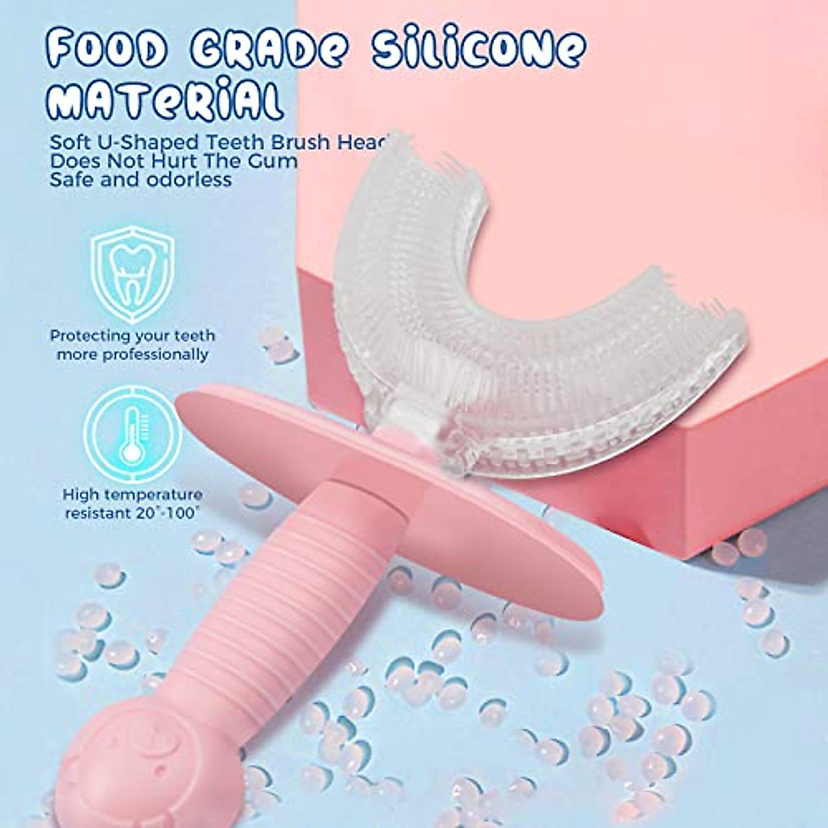 YOGINGO 2 Pack U Shaped Toothbrush Kids - Kids Toothbrushes with Food Grade Soft Silicone Brush Head, U-Type 360° Oral Cleaning Toothbrush with Cover Case, Toddler Toothbrush Age 2-6