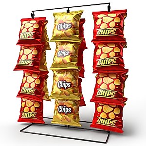 DS THE DISPLAY STORE Black 3-Row Potato Chip Rack Display Stand with 39 Clips, Snack Retail Display Rack, Chip Stand Display for Party, Countertop Chip Bag Holder, Snack Display for Counter