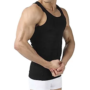 Odoland Men's Body Shaper Slimming Shirt Tummy Vest Thermal Compression Base Layer Slim Muscle Tank Top Shapewear, Black, XXL