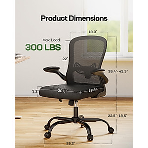 Marsail Office Chair Ergonomic-Desk Chair: Mesh Back Home Office Chair with Adjustable Lumbar Support, Computer Desk Chair with Flip-up Armrests Swivel Home Office Task Chair(Bright Black)